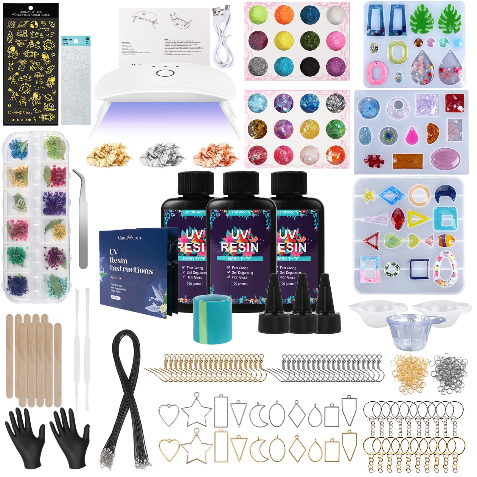 CandWuom UV Resin Jewelry Making Kit - 300g Crystal Clear Resin with L