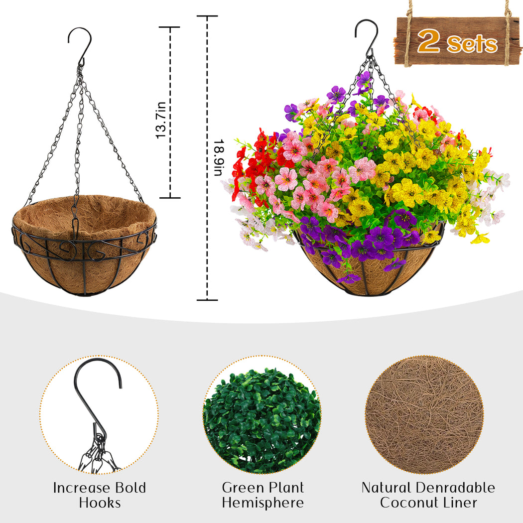 CandWuom 2 Set Artificial Outdoor Flowers with Hanging Basket, Hanging