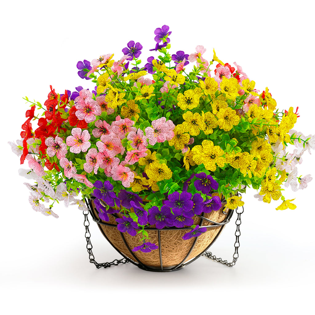 CandWuom 2 Set Artificial Outdoor Flowers with Hanging Basket, Hanging